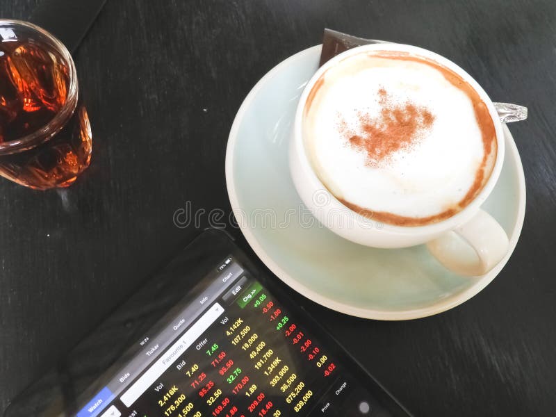 Cup of coffee and tablet editorial photography. Image of delicious ...