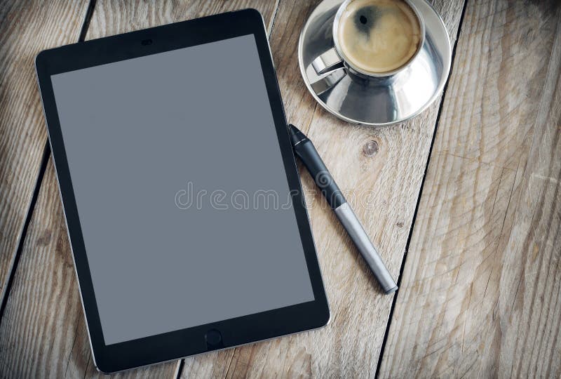 Cup of Coffee and Tablet on Table Stock Photo - Image of drink, mobile ...