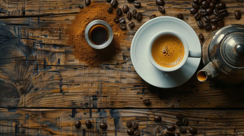 Coffee Cup and Teapot on Table Stock Image - Image of table, handle ...