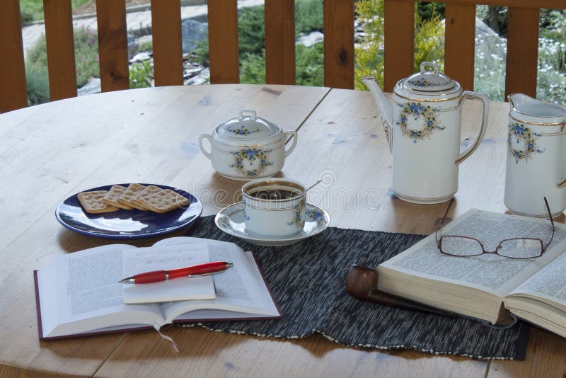 Cup of Coffee on the Terrace, Relax with a Book Stock Image - Image of ...