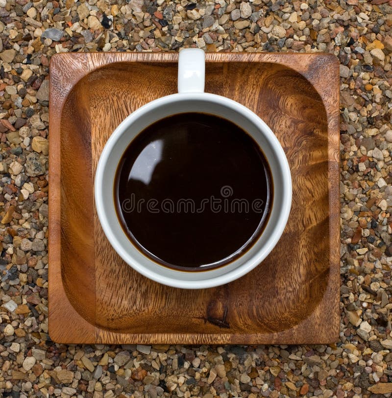 Cup of Coffee Top View on Wooden Square Plate Stock Image - Image of ...