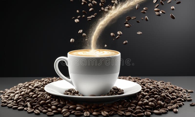 Cup of Coffee with a Tornado of Coffee Beans. Stock Image - Image of ...
