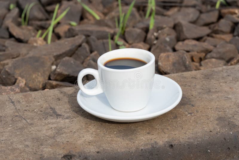 A Cup of Coffee on the Train Tracks Stock Image - Image of breakfast ...