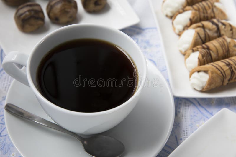 Cup of Coffee and Treats stock photo. Image of pastry - 91303002