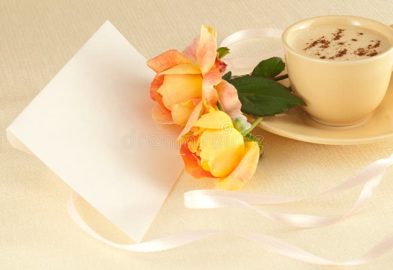 Cup of Coffee and Two Roses Stock Image - Image of concept, cappuccino ...