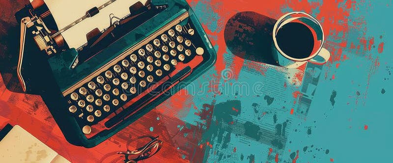 A Cup of Coffee and a Typewriter on a Colorful Background AIGZ01 Stock ...
