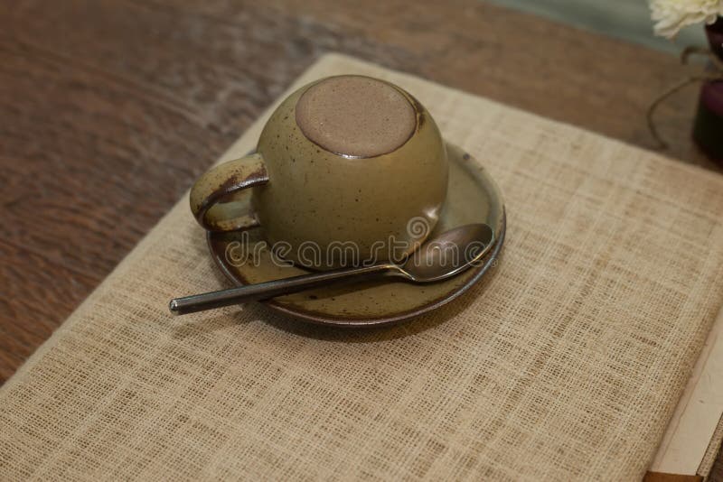 Cup Coffee Under Paper Wood on Table Stock Photo - Image of brown ...