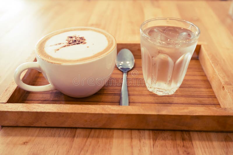 Cup of Coffee with Water on Table Stock Image - Image of cafe, table ...