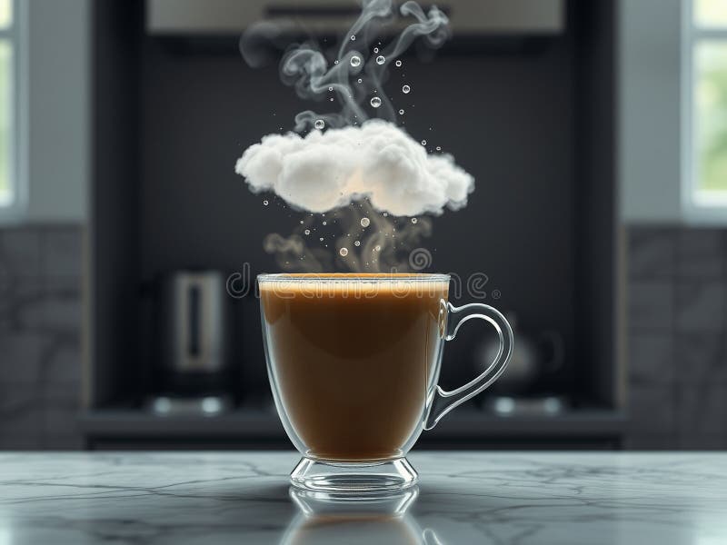 A Cup of Coffee Where the Steam Forms a Cloud, Raining Tiny Droplets ...