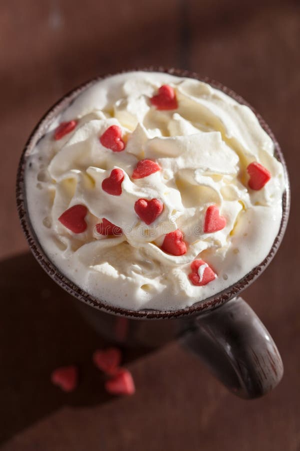 Cup of Coffee with Whipped Cream and Red Hearts Stock Photo - Image of ...