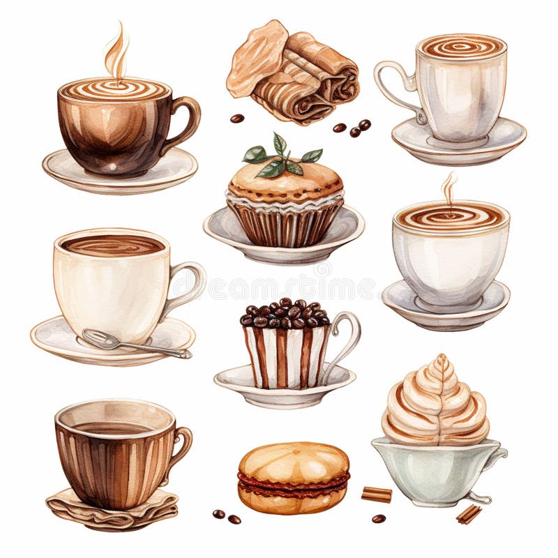 Cup of Coffee on White Background.. Cartoon. Drawing. Stickers. Square ...