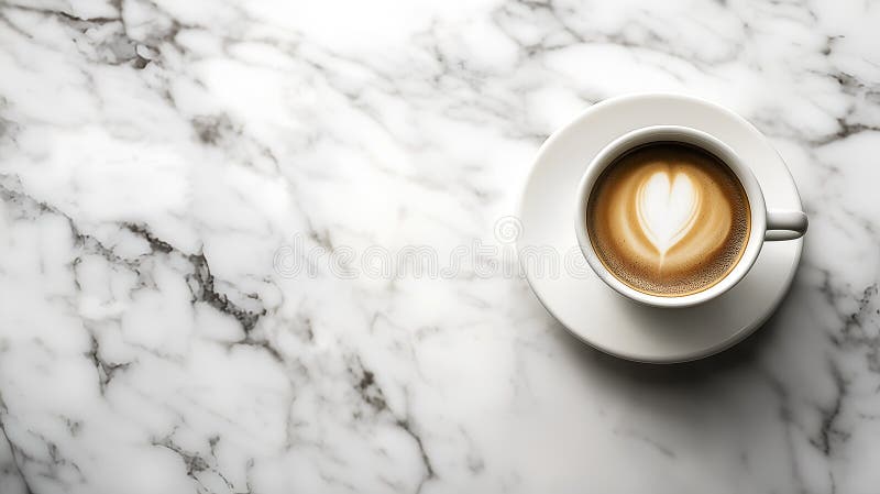 Cup of Coffee on White Kitchen Counter, Top View, with Copy Space Stock ...
