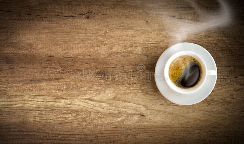 Coffee Cup Top View on Wooden Table Background Stock Image - Image of ...