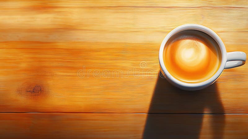 A Cup of Coffee on a Wooden Table with Shadow, AI Stock Image - Image ...