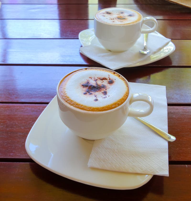 Cup of Coffee on Wooden Table, Top View a Cup of Coffee Stock Photo ...