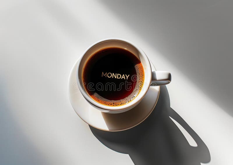 Cup of Coffee with the Word Monday Reflecting on the Surface Stock ...