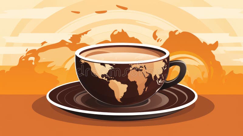 A Cup of Coffee with a World Map on it Stock Illustration ...