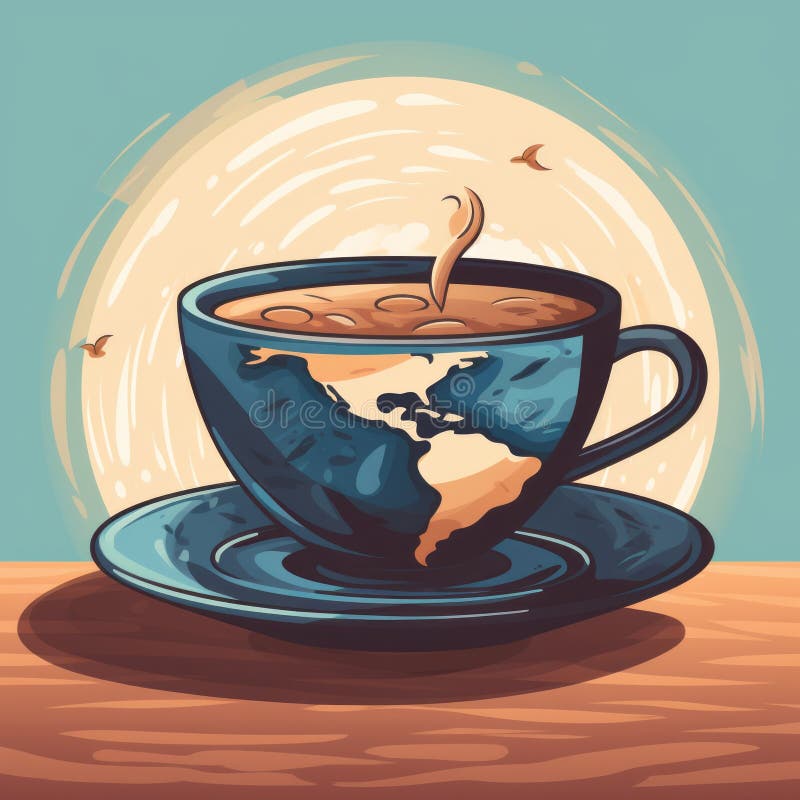 A Cup of Coffee with the World Map on it Stock Illustration ...