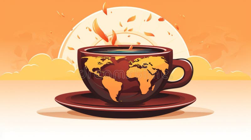 A Cup of Coffee with the World Map on it Stock Illustration ...