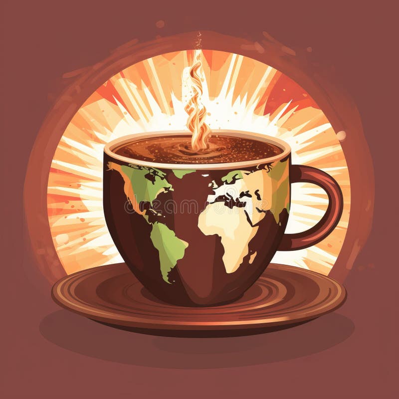 A Cup of Coffee with the World Map on it Stock Illustration ...