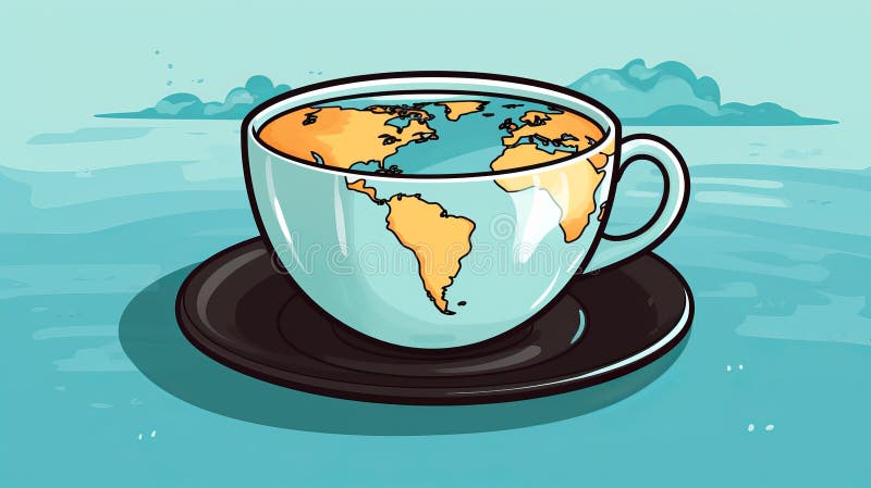 A Cup of Coffee with the World Map on it Stock Illustration ...