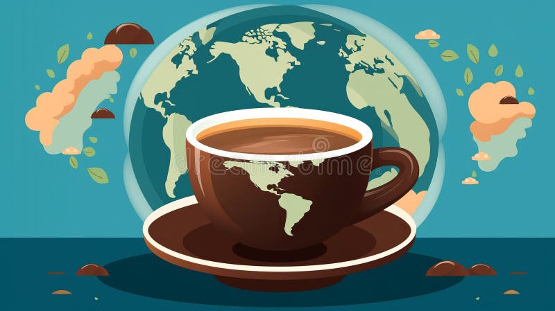 A Cup of Coffee with the World Map on it Stock Illustration ...