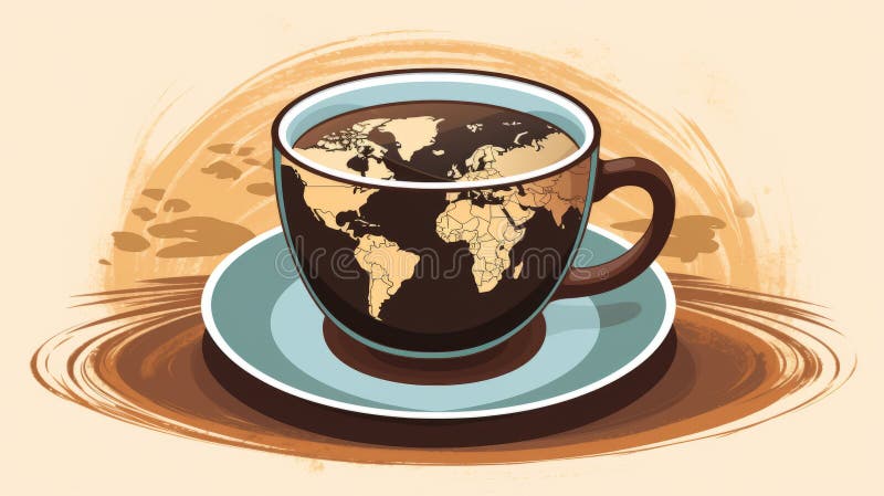 A Cup of Coffee with the World Map on it Stock Illustration ...