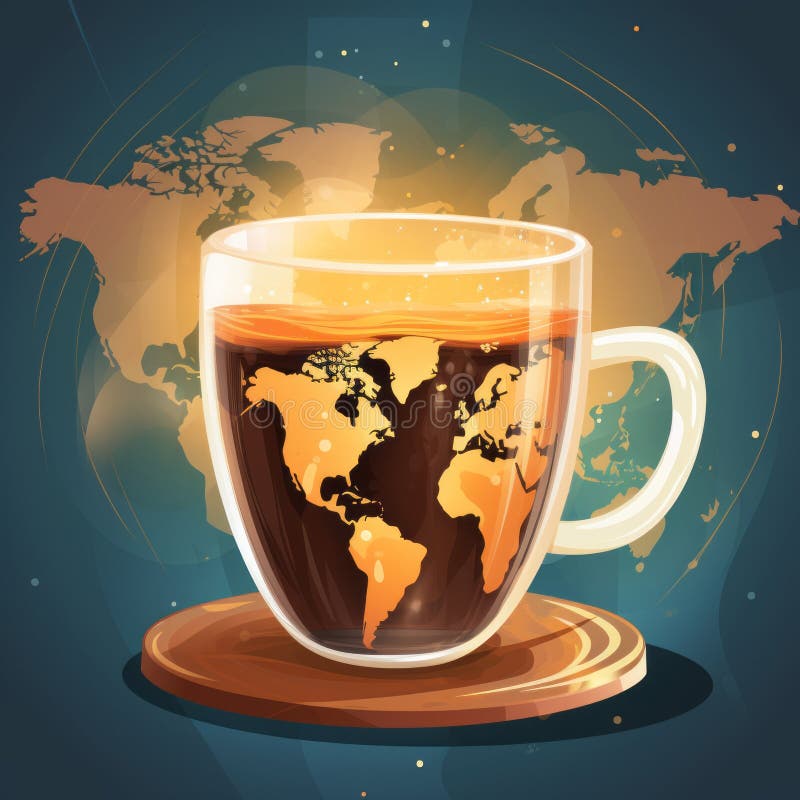 Cup of Coffee with World Map Illustration Stock Illustration ...