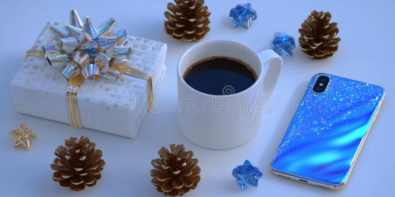 Cup of Coffee and Wrapped Gift on Wooden Table with Soft Natural Light ...