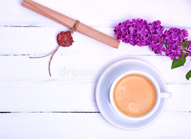 Cup of Coffee and a Wrapped Scroll Sealed with a Seal Stock Image ...