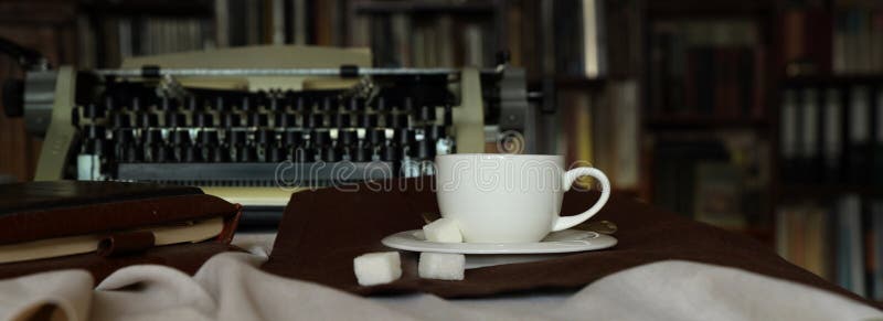 A Cup of Coffee for the Writer in Retro Style Stock Photo - Image of ...