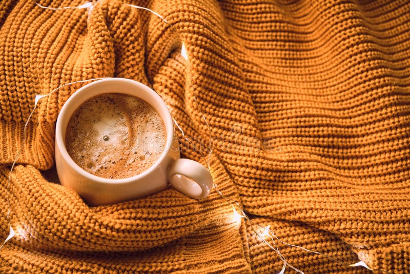 Cup of Coffee, Yellow Sweater. Autumn, Fall Concept Stock Image - Image ...