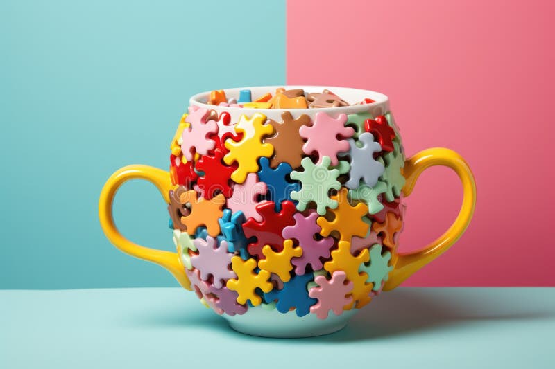 A Cup with Colorful Puzzle Pieces Inside, AI Stock Illustration ...