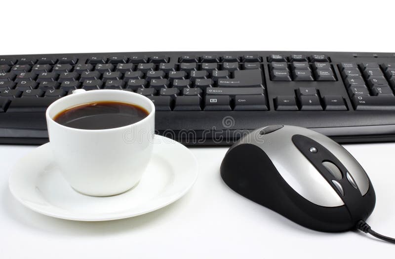 Cup and computer keyboard stock image. Image of electronic - 38217405