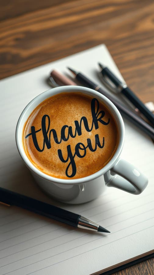 Warm Cup of Coffee with Handwritten Thank You Message on a Table ...