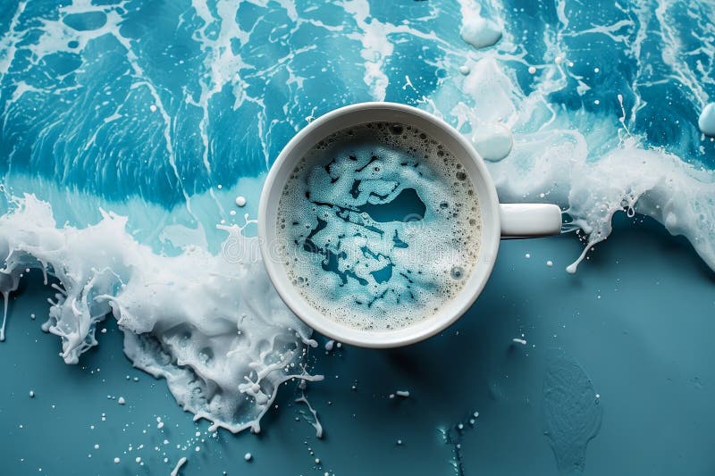 A Cup with Crushing Ocean Waves Inside from Above Stock Illustration ...