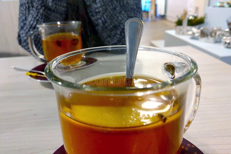 A Cup of Delicious Hot Tea in the Cafe. Stock Image - Image of pastry ...