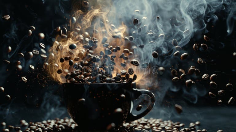 A Cup of Exploding Coffee Beans.AI Generated Image Stock Image - Image ...