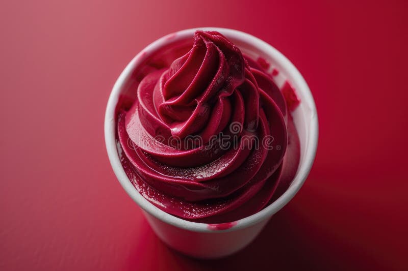 A Cup Filled with Bright Red Frosting Sits on a Matching Red Table ...