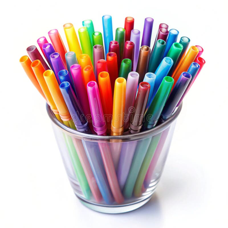 Cup Filled with Different Colored Gel Pens Stock Illustration ...