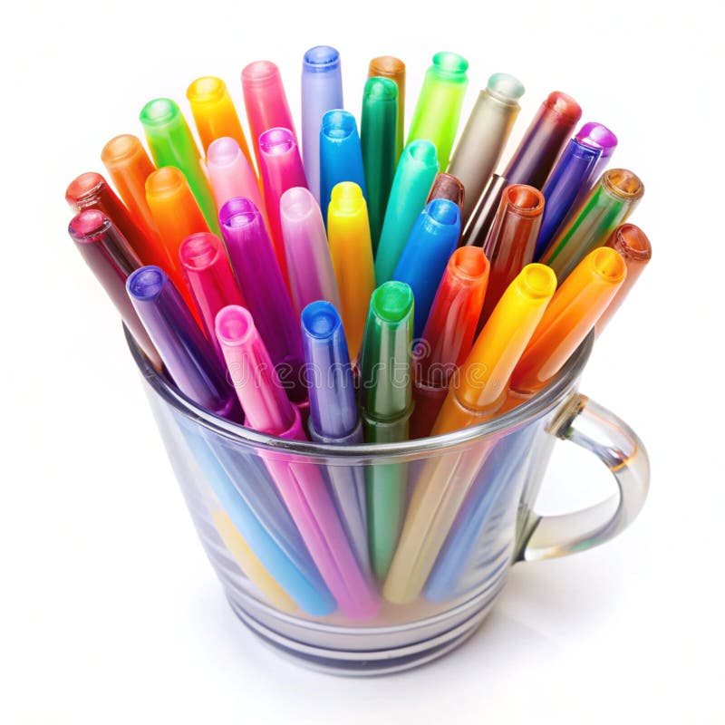 Cup Filled with Different Colored Gel Pens Stock Illustration ...