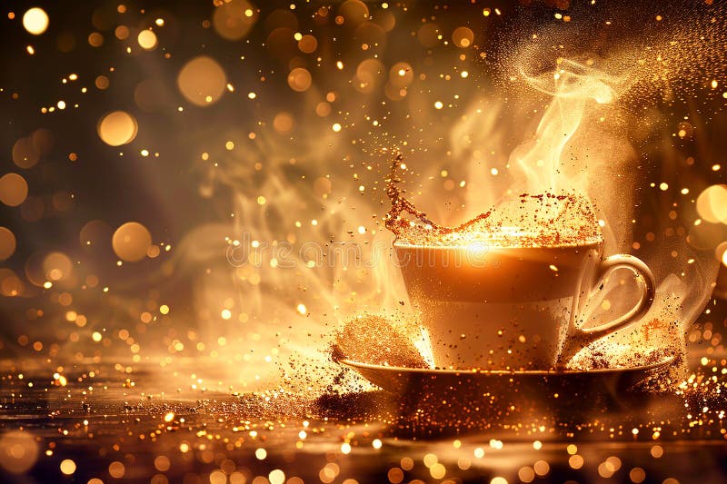 A Cup Filled with Golden Light and Shimmering Particles, Surrounded by a Cozy, Magical Glow ...