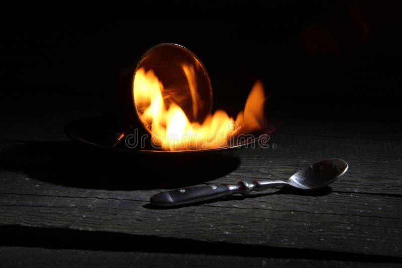 A cup of fire stock image. Image of coffee, spoon, metal - 126081607