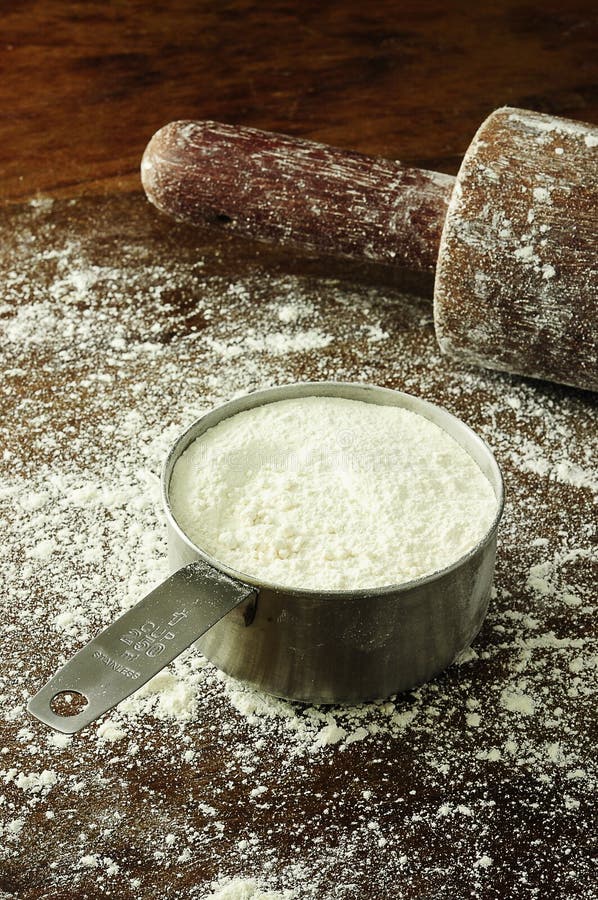 A cup of flour stock image. Image of wood, wheat, stainless - 22201159