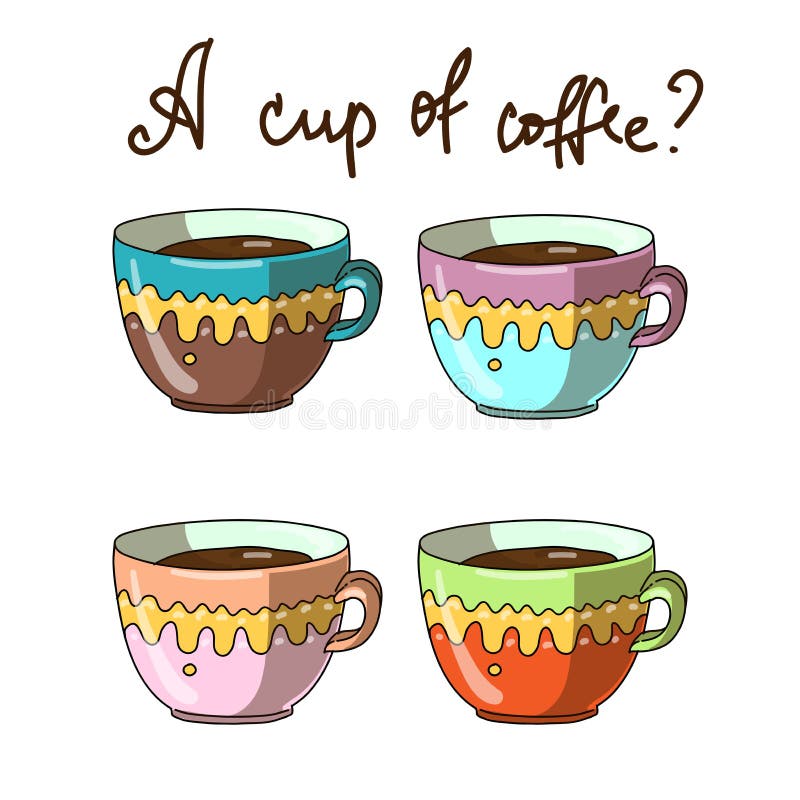 Four colorful cups stock vector. Illustration of pink - 43764054