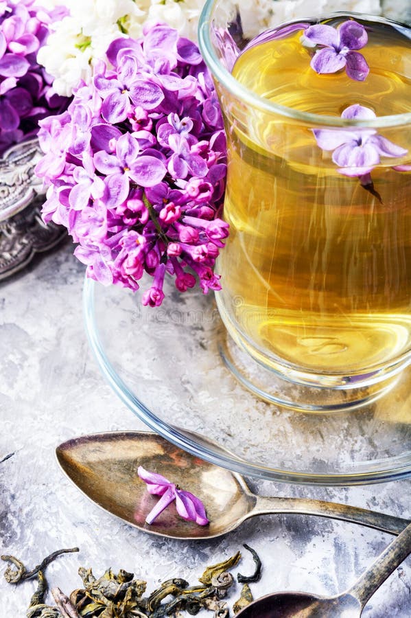 Tea with lilac flavor stock image. Image of leaf, pink - 115985653