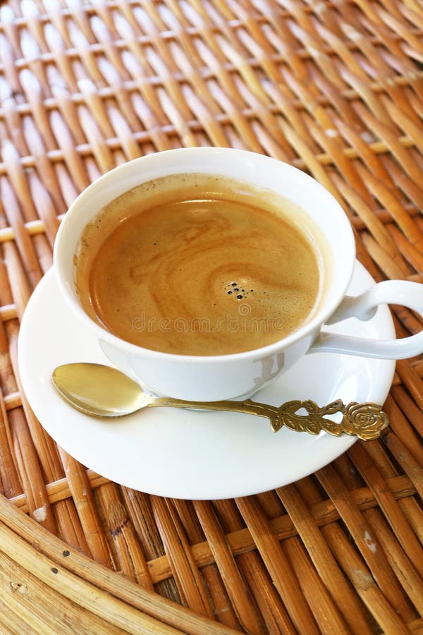 Cup of Freshly Brewed Hot Coffee on Rattan Table Stock Image - Image of ...