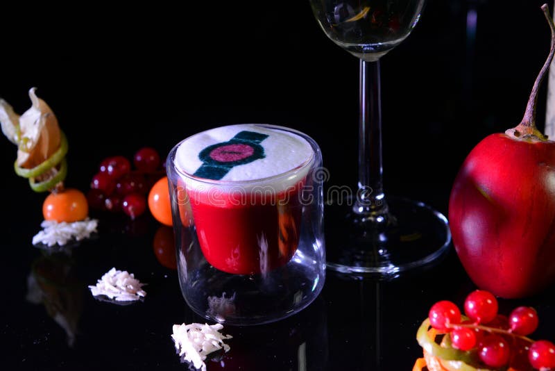 Strawberry Juice with Foam and a Print Â Stock Photo - Image of cubesn ...