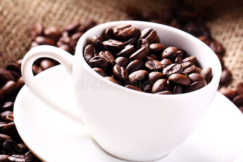 Cup full of coffee beans stock photo. Image of fiber - 25688546