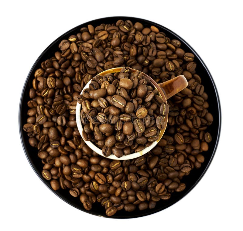 Cup Full of Coffee Beans and a Plate with Coffee Beans Stock Photo ...